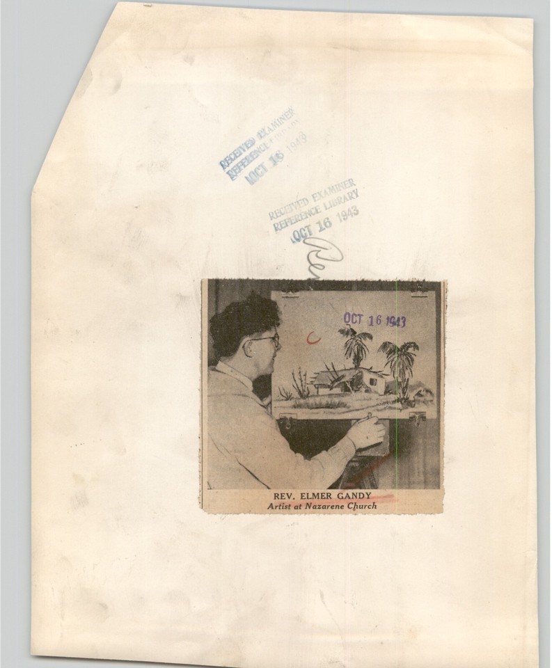 Reverend Elmer Gandy ARTIST at Nazarene Church PAINTING Vintage 1943 ...