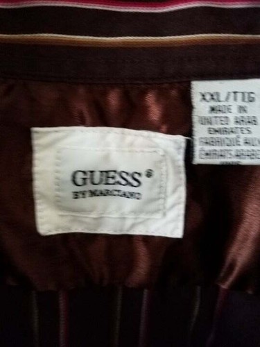 Mens GUESS Button Down 100% Cotton Striped Shirt Size XXL Brown White ...
