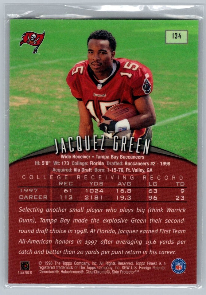 1998 TOPPS ROOKIE CARD # 134 Jacquez Green - Tampa Bay Buccaneers | eBay