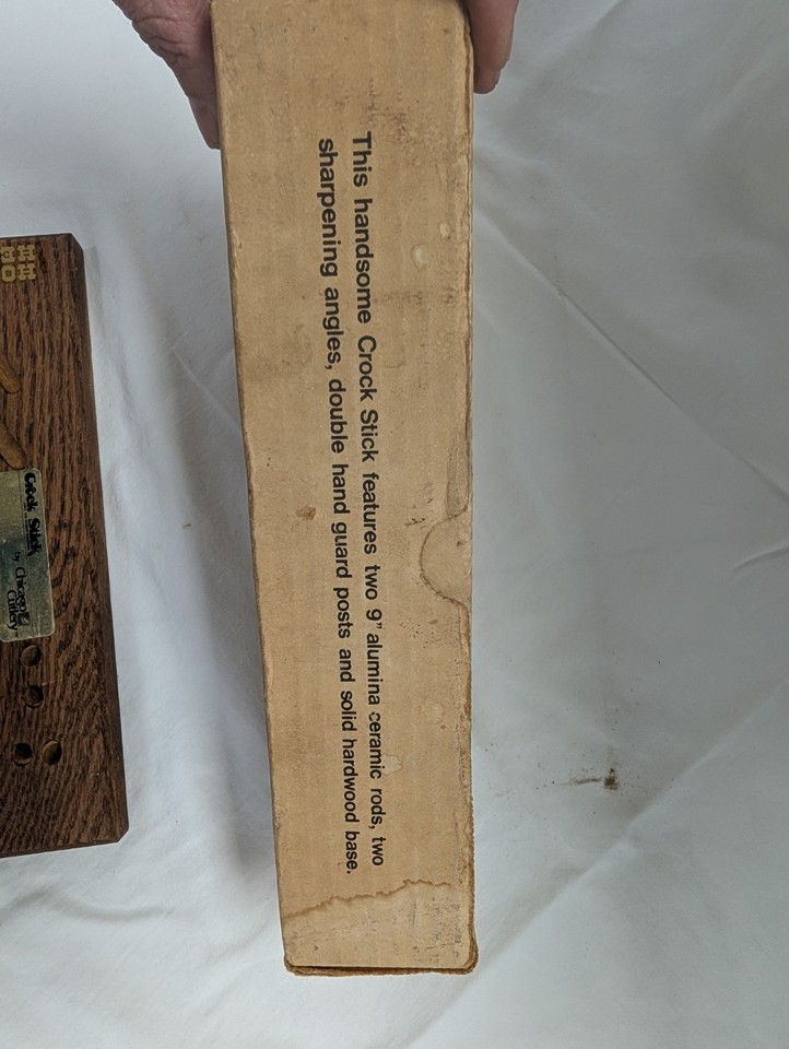 Vintage Crock Stick Knife Scissor Sharpener Two Stage 2 Rods Wood Base ...
