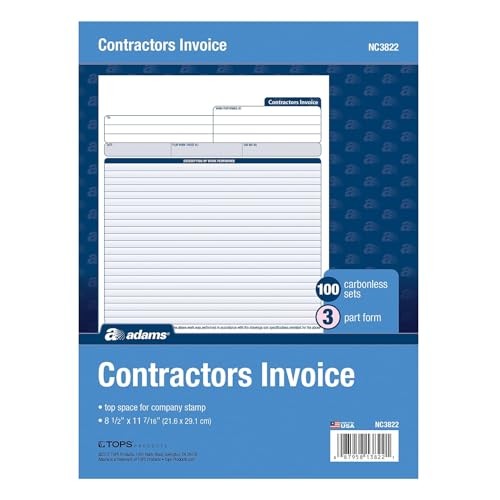Adams Contractor Invoice Forms, 8.5 x 11.44 Inch, 3-Part, Carbonless ...