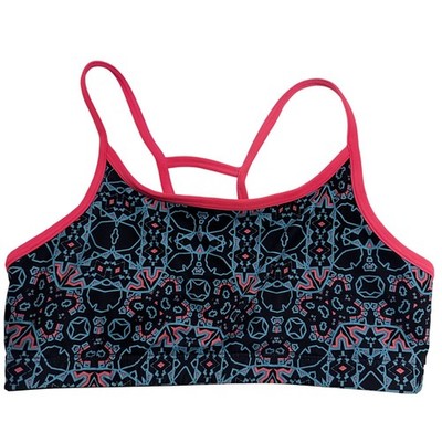 Fabletics Anyi Sports Bra High Impact Mosaic Print Blue Navy Hot Pink ...