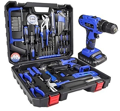 21V Tool Set with Drill, 350 in-lb Torque, 0 112PC Blue Drill with Tool ...