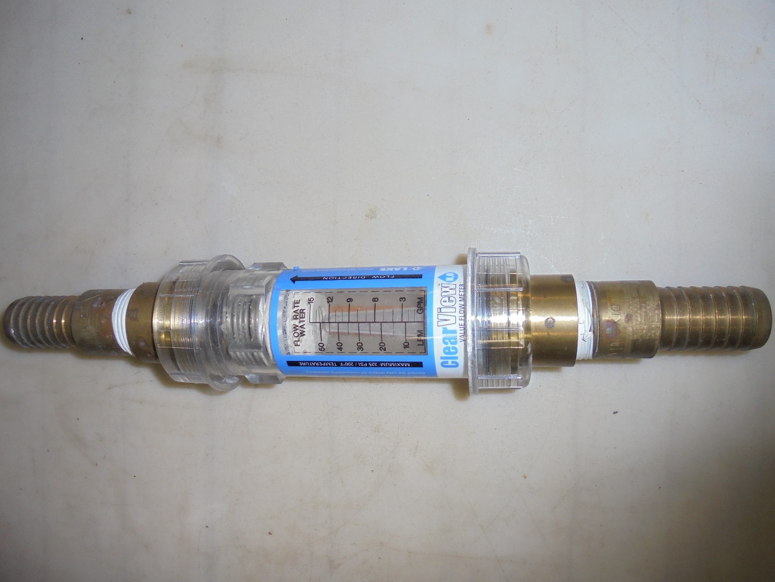 LAKE MONITORS CLEARVIEW VALUE FLOW METER CVC15W5N W/ 1" BARBS 0-15 GPM ...