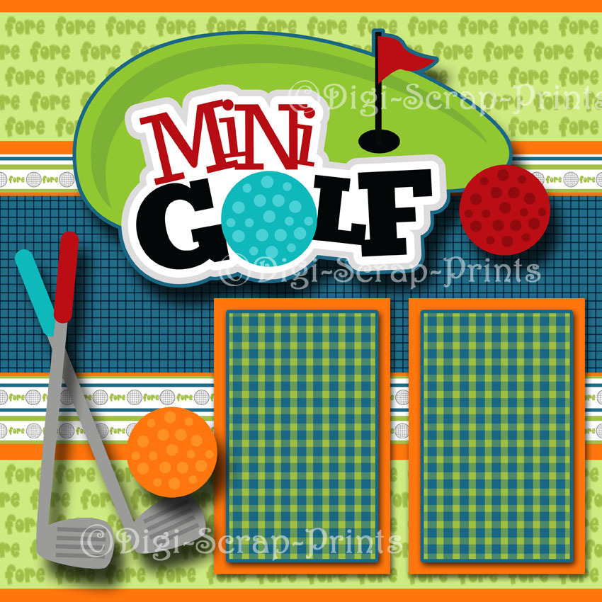MINI GOLF family 2 premade scrapbook pages paper printed layout ...