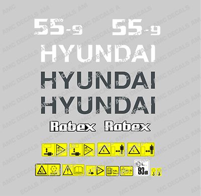 HYUNDAI ROBEX 55-9 DIGGER EXCAVATOR DECAL STICKER SET WITH SAFETY ...