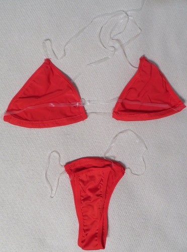Micro Kini Red Mini Bikini With Clear Straps - Gem