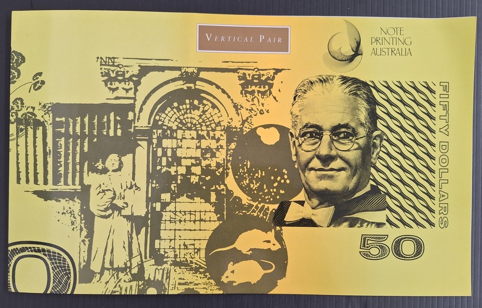 1995 Australia Uncut Vertical Pair $50 Fraser Evans Banknotes in NPA ...