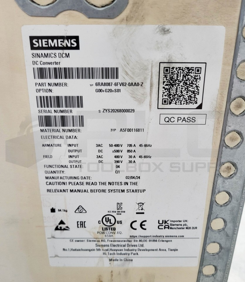 NEW SIEMENS 6RA8087-6FV62-0AA0-Z SINAMICS DCM DRIVE CONVERTER 3AC 50 ...