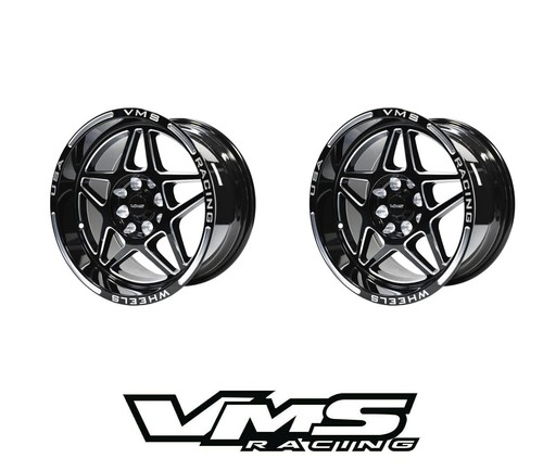15X8 VMS RACING DELTA BLACK POLISHED DRAG RIMS WHEELS 4X100/4X114 ET20 ...