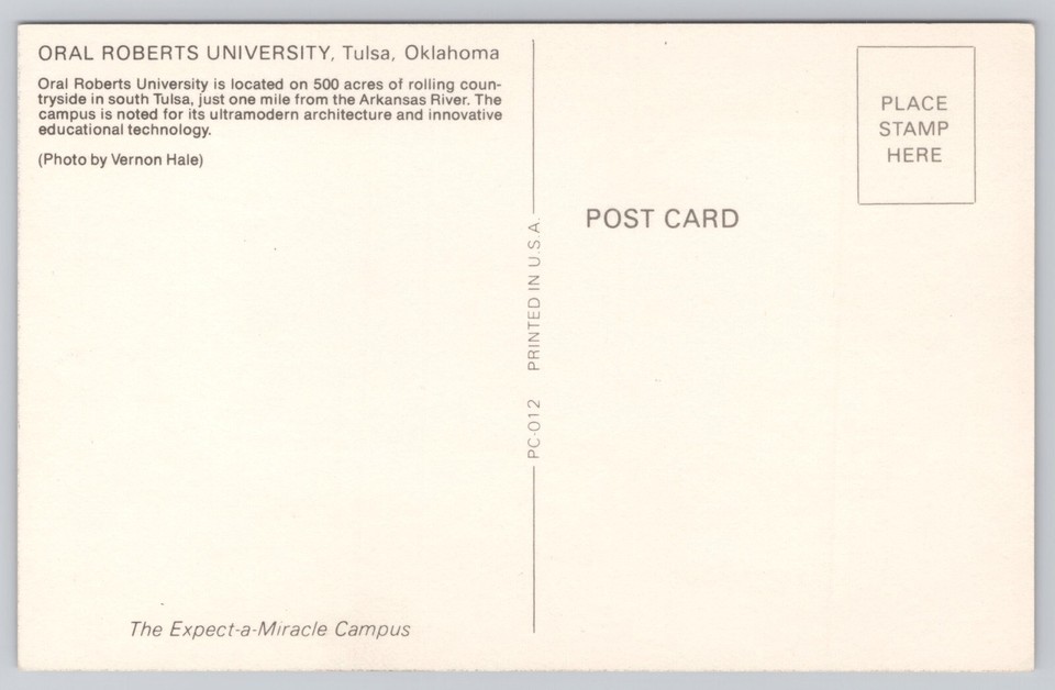 Tulsa Oklahoma, Oral Roberts University Campus Aerial View, Vintage ...