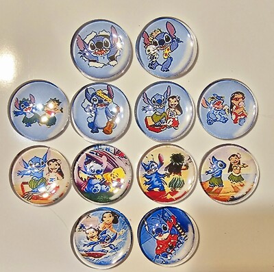 LILO AND STITCH One Inch Round Glass Refrigerator Magnet Set Of 12 | eBay
