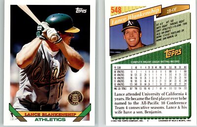 Lance Blankenship 1993 Topps Inaugural Rockies Stamped #548 Athletics ...