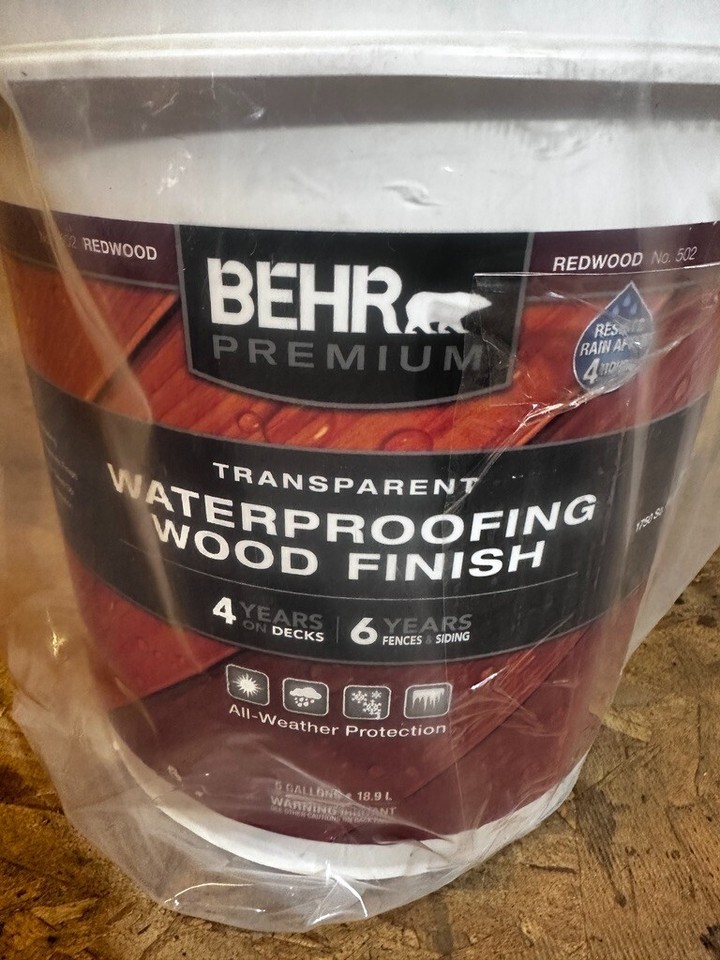 BEHR 5 Gal Premium Transparent Waterproofing Wood Finish REDWOOD #502 ...