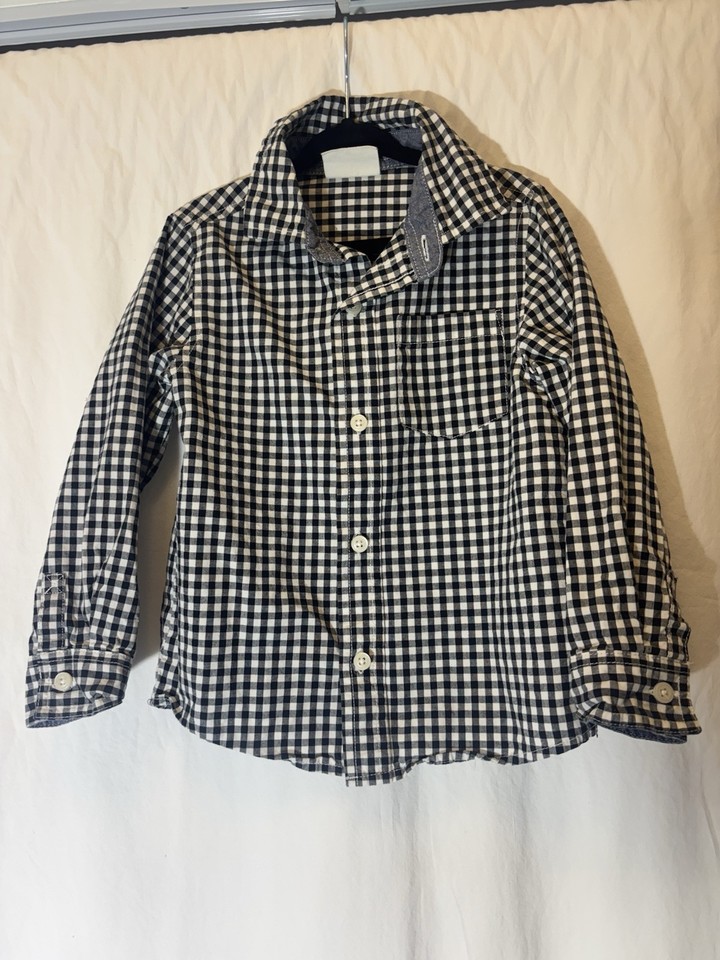 Crazy 8 Button Down Plaid Shirt Boys Size 3T Long Sleeve Blue White Y8 ...