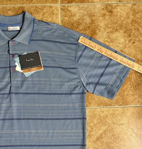 NEW Burma Bibas Polo Shirt Mens Large Short Sleeve Striped Blue Black ...