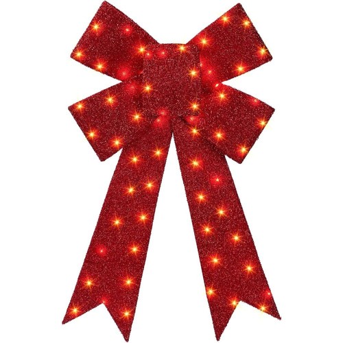 Large 30 Inch LED Christmas Bow with 75 Lights, Outdoor Pre-lit Xmas ...