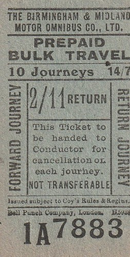 Bell Punch Ticket. The Birmingham & Midland Motor Omnibus Co. 2/11 ...