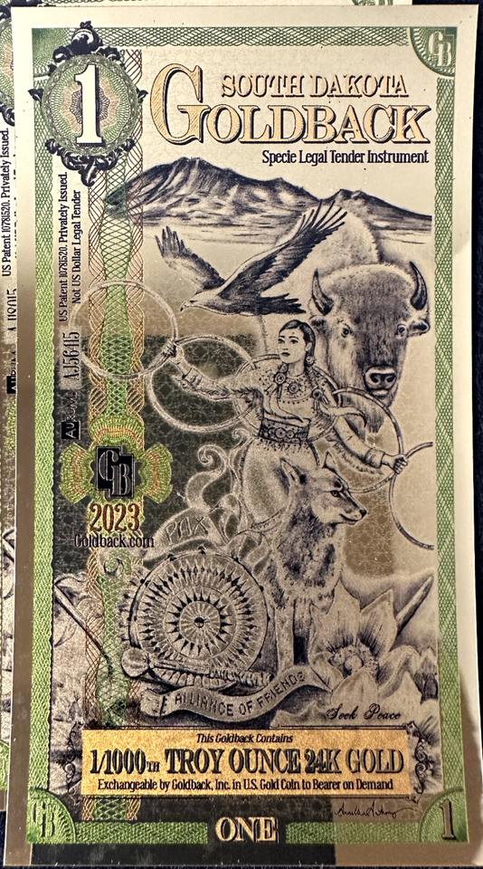 Lot - 5 South Dakota Goldbacks each 1/1000 ounce 24K gold! Aurum 24K ...