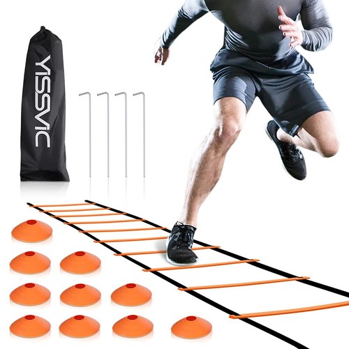 Agility Ladder and Cones 20 Feet 12 Adjustable Rungs Fitness Speed ...
