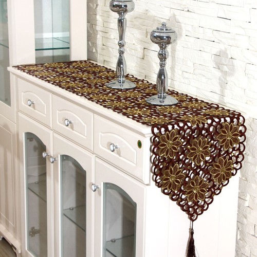 Hollow Table Runner Cover Fabric Tablecloths Tassels Floral Wedding ...