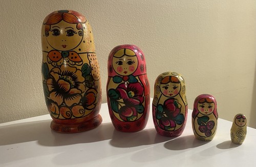 Russian Nesting Doll Set 5 Piece Yellow Multicolor | eBay