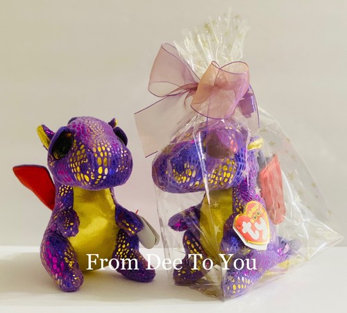 TY SPECTRA SHINY PURPLE DRAGON 6” BEANIE BOOS WRAPPED UP-NEW W/TAG, FUN ...