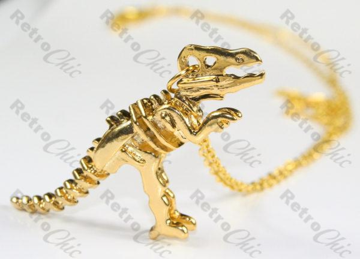 T REX skeleton DINOSAUR LONG NECKLACE pendant CHAIN big tyrannosaurus ...