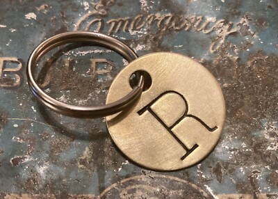 Letter R Tag Brass Metal Keychain Stamped Name Initial Fob Key 1 Inch ...