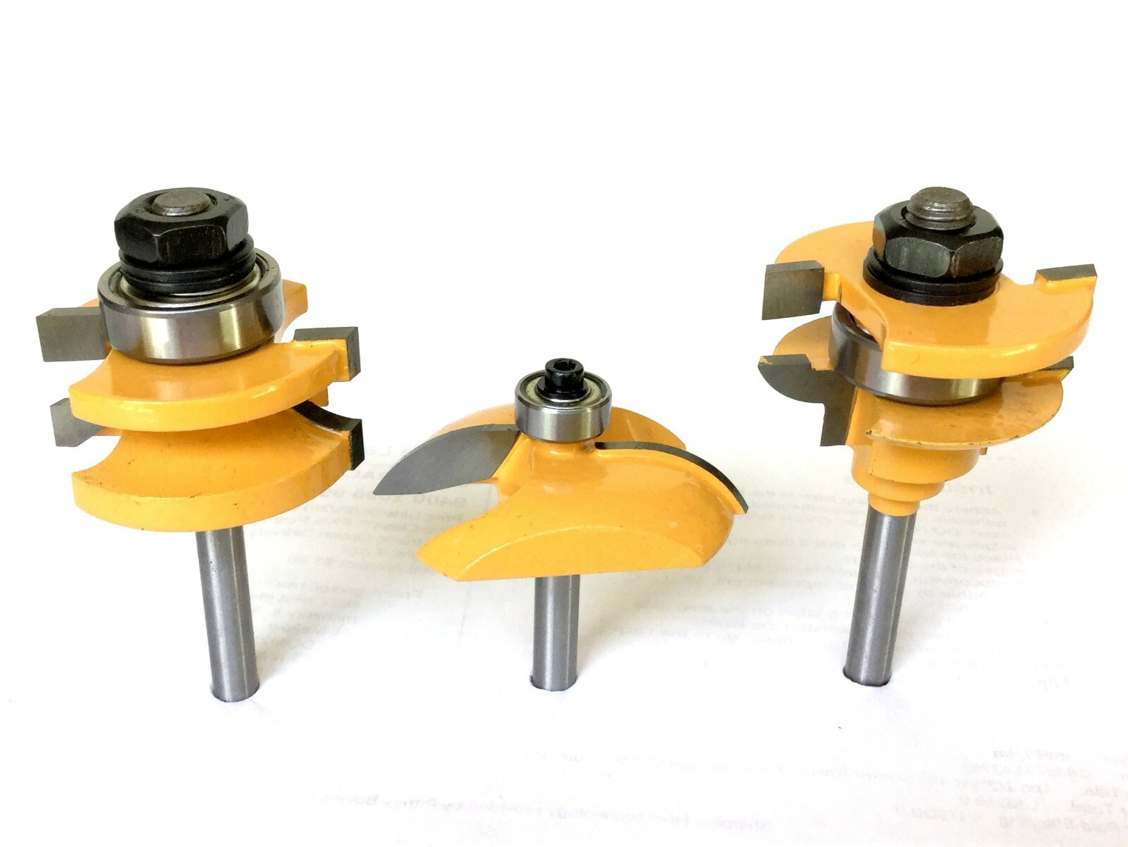 3 pc 1/4" SH Cove Raised Panel and Round Rail & Stile Router Bit Set S ...