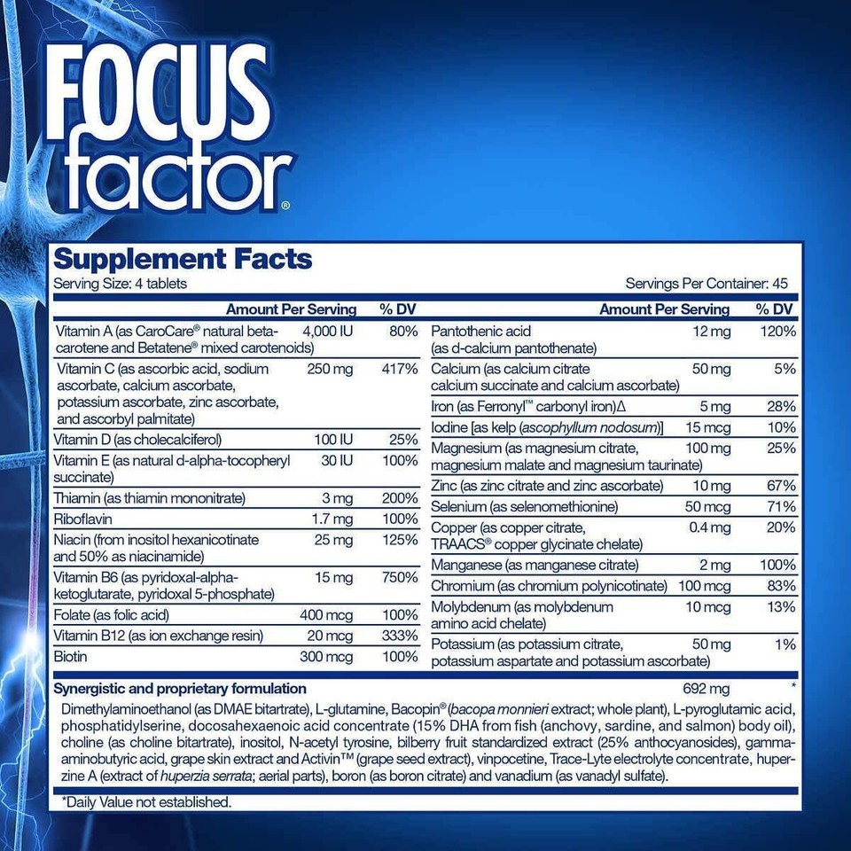 Focus Factor Brain Supplement Multivitamin Improve Memory and Clarity ...