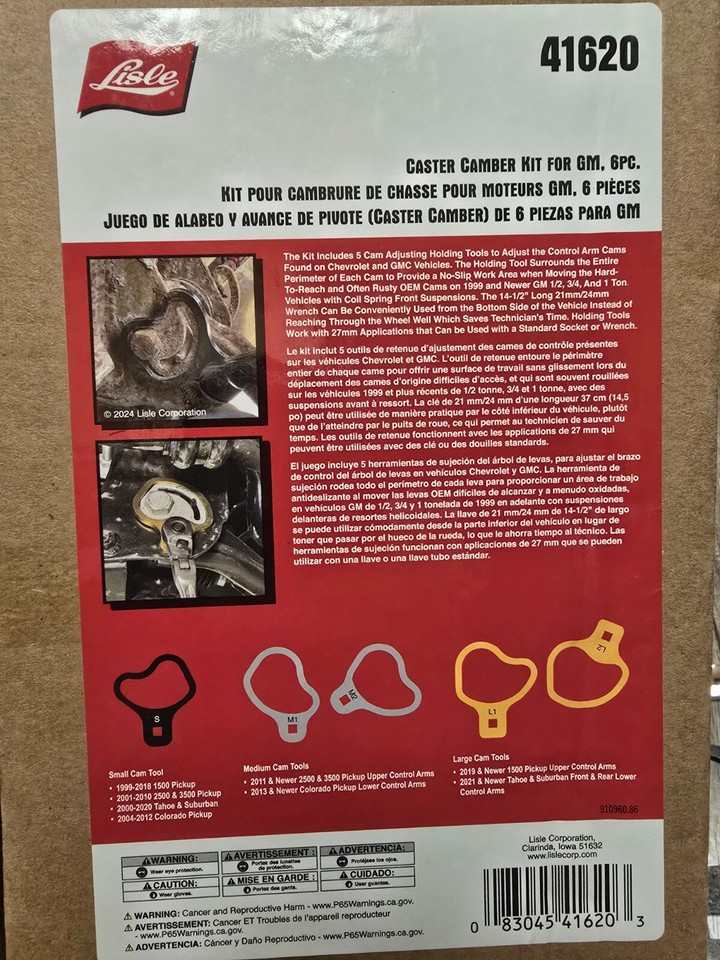 New Lisle 6pc GM Camber Caster Holding & Adjusting Tool Set #41620 ...