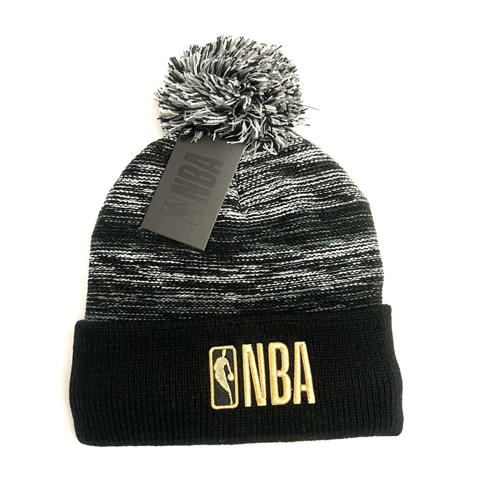 NBA Courtside New Beanie Winter Pom Knit Hat Fleece Lined Black Gold | eBay
