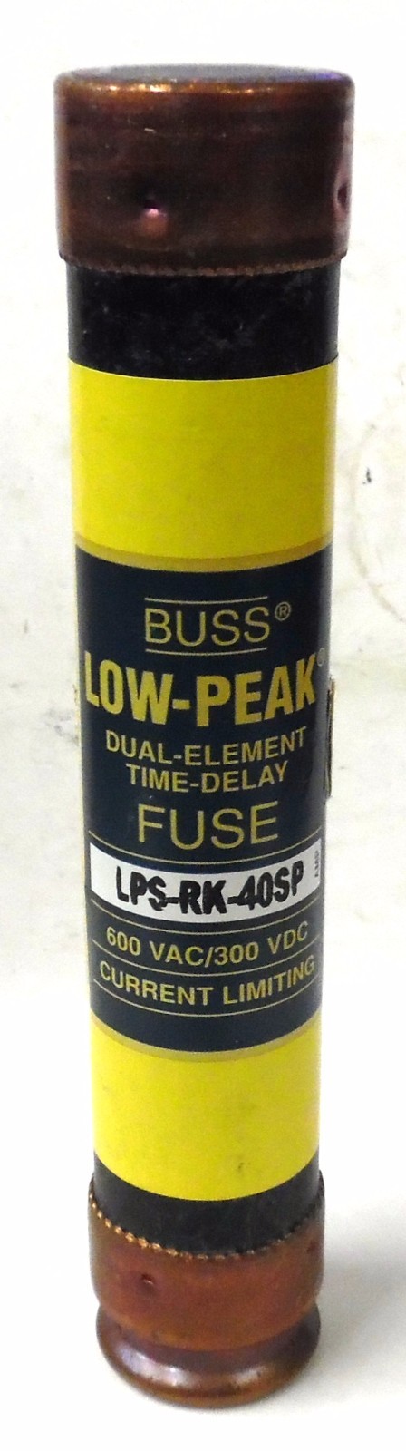 BUSS LOW-PEAK DUAL ELEMENT TIME DELAY FUSE, LPS-RK-40SP, 600VAC/300 VDC ...