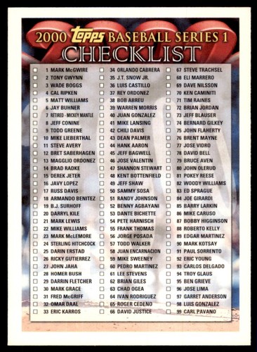 2000 Topps Checklist 1 of 2 Baseball Card | eBay