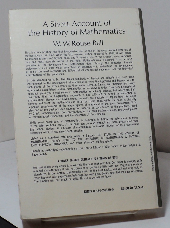 A Short Account of the History of Mathematics by W W Rouse Ball - 1960 ...