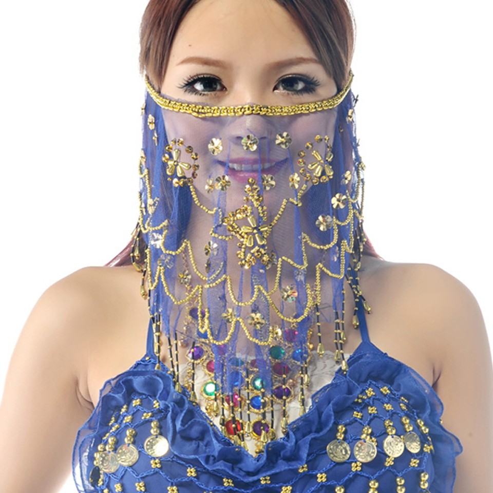 Belly Dance Face veil Shawl Scarf Transparent Face Cloth with Beads and ...