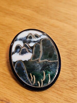 Handmade Enamel Landscape Scene Pin/Brooch 1.75" On Copper | eBay