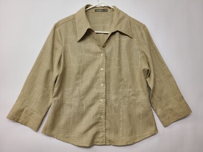 Samlin Women's Long Sleeve Shirt Size XL Beige Embroidered Collared ...