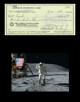 CHARLES CHARLIE DUKE Autographed Signed Check Document NASA Apollo 16 ...