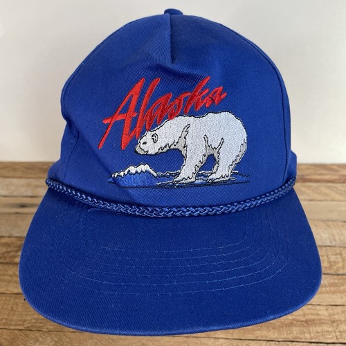 Vintage Alaska Embroidered Polar Bear Snapback Hat Cap Blue w/Rope | eBay