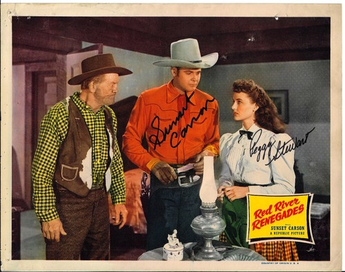 Sunset Carson, Peggy Stewart SIGNED Lobby Card, RED RIVER RENEGADES (1946) {a} | eBay