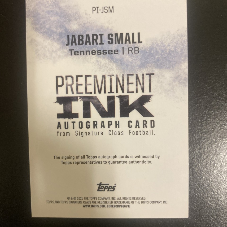 2024 Topps Signature Preeminent Ink #PI-JSM Jabari Small Rookie RC Auto ...