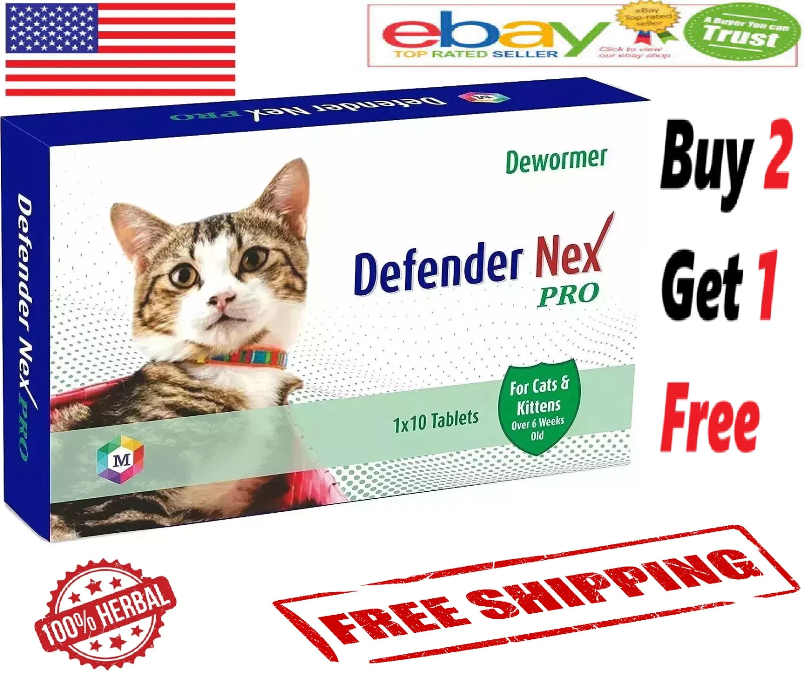 Defender Nex Pro Natural Dewormer For Cat of All Life Stages 10 Tabs (FREE SHIP) | eBay