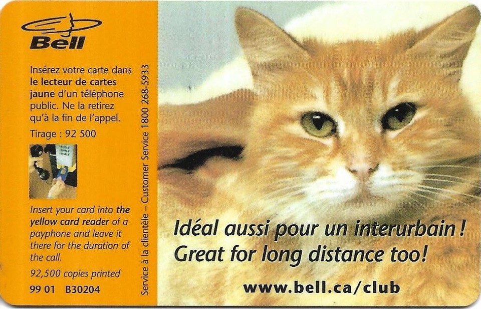 @+ Télécarte Canada à puce - Bell - Chien et chat (1999) | eBay