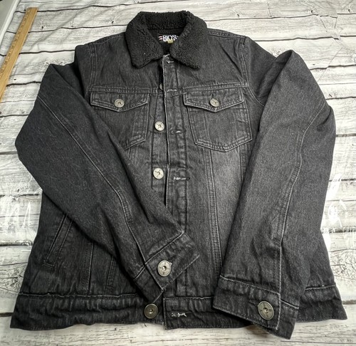 BKYS Black Jean Denim Sherpa Lined Jacket Size Small Urban Wear | eBay