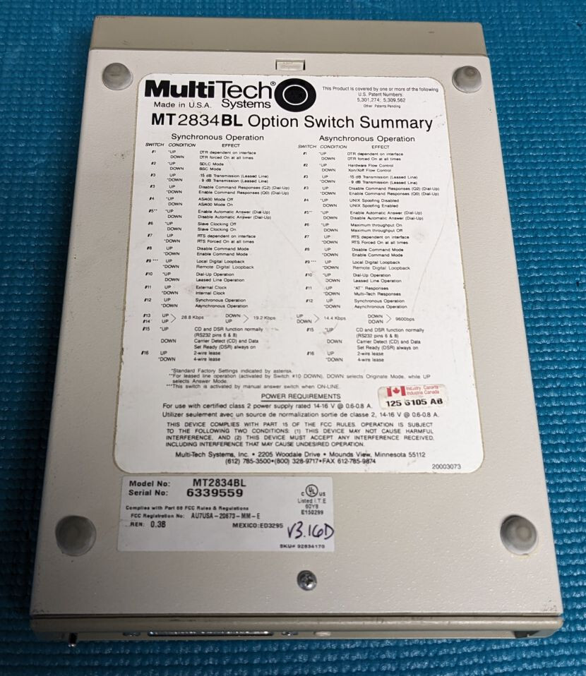 MultiTech MultiModem II MT2834BL 33.6Kbps Intelligent Modem | eBay