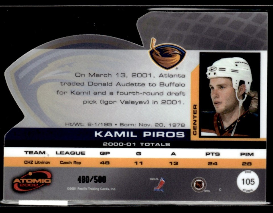 2001-02 Pacific Atomic Premiere Date #105 Kamil Piros Rookie 480/500 ...