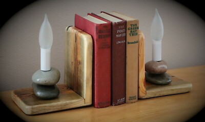 Rustic Stone Lamp Book Ends Cabin Lodge Southwestern Country Farmhouse ...