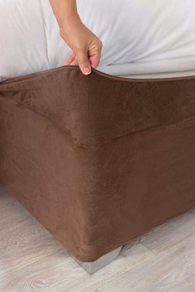 Deep Fit Divan Bed Base Wrap Valance Faux Suede All Size 48cm Deep in ...